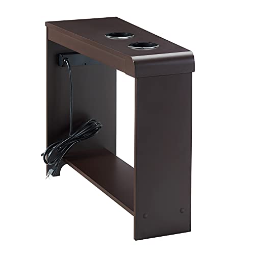Jade Modern Nightstand with Charging Station | End Table with USB Ports & Outlets | Narrow Side Table for Bedroom & Living Room - Espresso