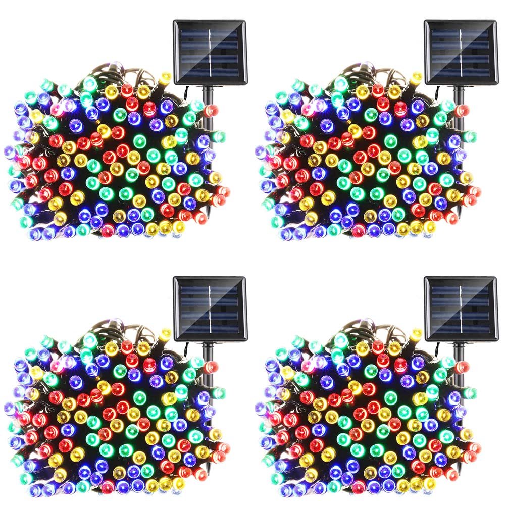 Qedertek Solar String Lights, 72ft 200 LED Fairy Lights, 8 Modes Ambiance Lighting for Outdoor, Patio, Lawn, Landscape, Garden, Home, Wedding (4 Pack, Multi-color)