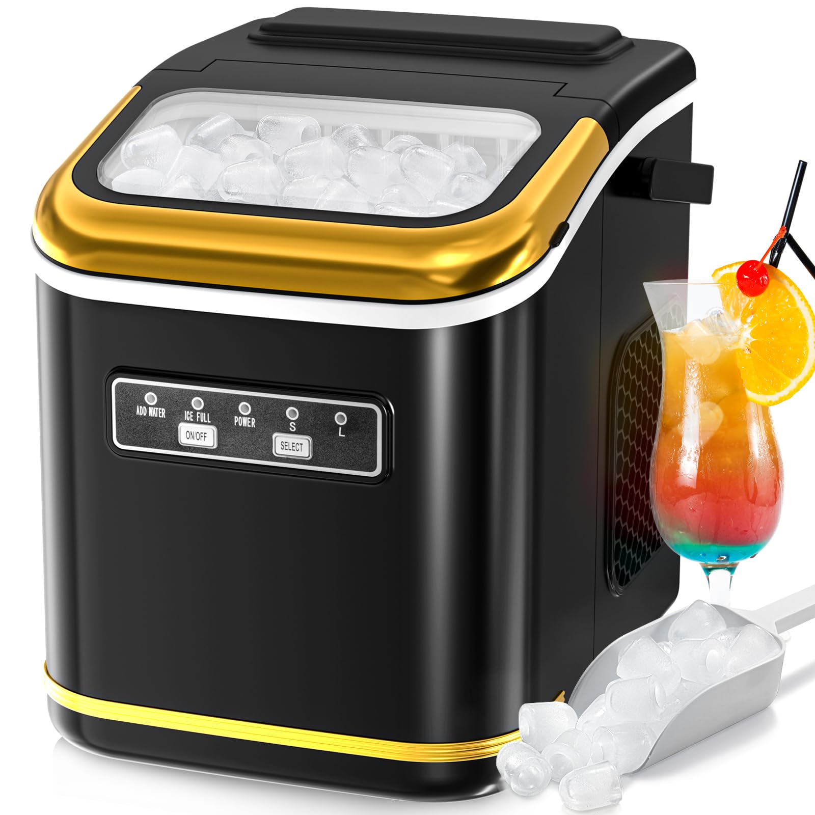 Havato Countertop Ice Maker, Portable Bullet Ice Machine Self-Cleaning with Ice Scoop and Basket,9 Cubes in 6 Mins, 26.5lbs/24h,2 Sizes of Ice Cube for Home Kitchen Office Bar Party