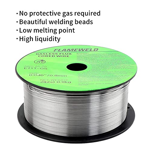 Flameweld MIG Welding Wire - E71TGS .030 Inch (0.8 mm) Flux Core Gasless MIG Wire, Mild Carbon Steel MIG Welding, 2Lbs Spool