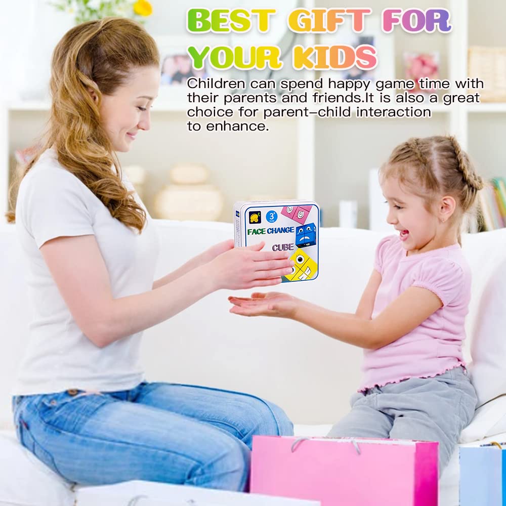 Wooden Expressions Matching Block Puzzles Building Game,Face-Changing Magic Cube,Logical Educational Training Toys,Educational Montessori Toys for Ages 3 Years and Up Kids