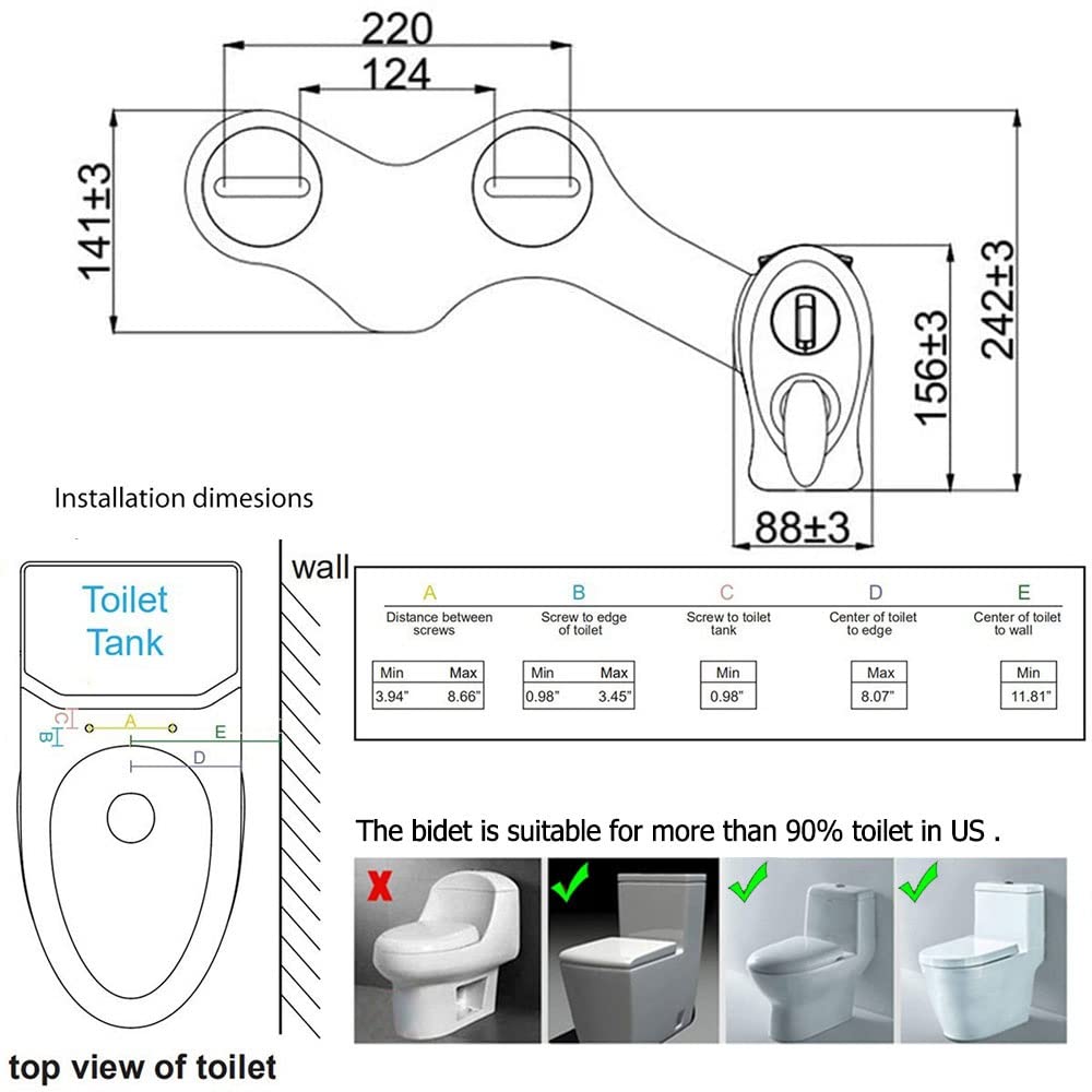DFHBFG Non-Electric Bidet Toilet Seat Anal Single Left Handle