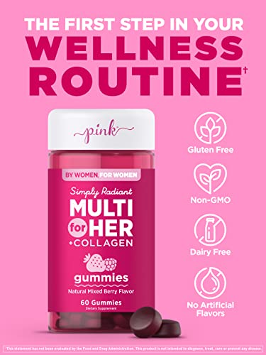 Multivitamin for Women | 60 Gummies | Non-GMO & Gluten Free | Plus Collagen & Biotin | Mixed Berry Flavor | by PINK
