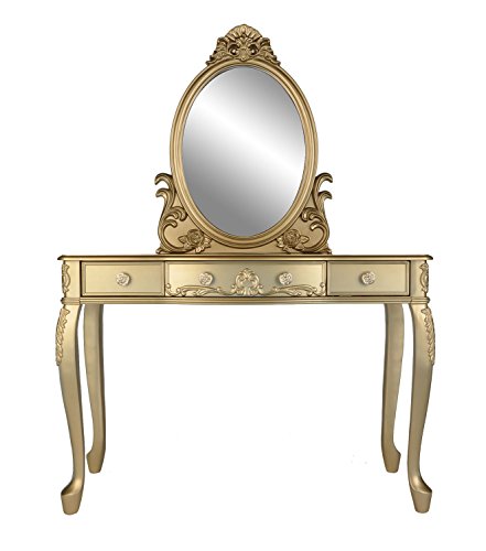 BOBKONA PDEX- Oval Shape Mirror Vanity Table With Stool Set, Champagne
