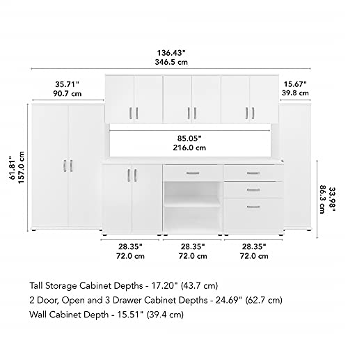 Bush Business Furniture Universal 8 Piece Modular Laundry Room Storage Set with Floor and Wall Cabinets, White