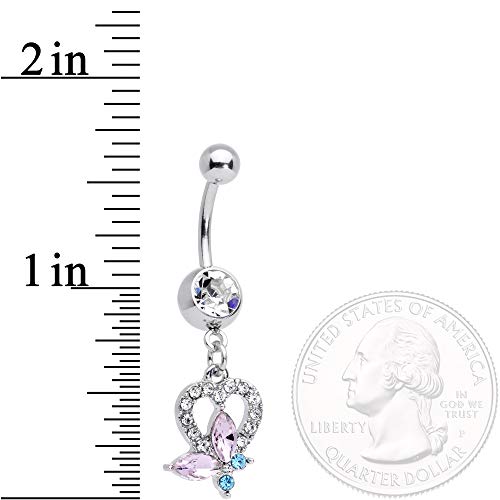Body Candy 14G 316L Steel Navel Ring Piercing Pink Blue Accent Spring Butterfly Heart Dangle Belly Button Ring