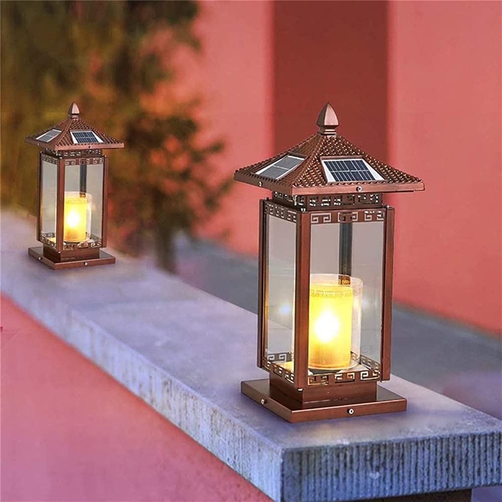 KLFJFD Solar Lights Outdoor,Chinese Style Solar Wall Lamp Outdoor LED Column Head Light Creative Outdoor Waterproof Column Light,for Home Garden
