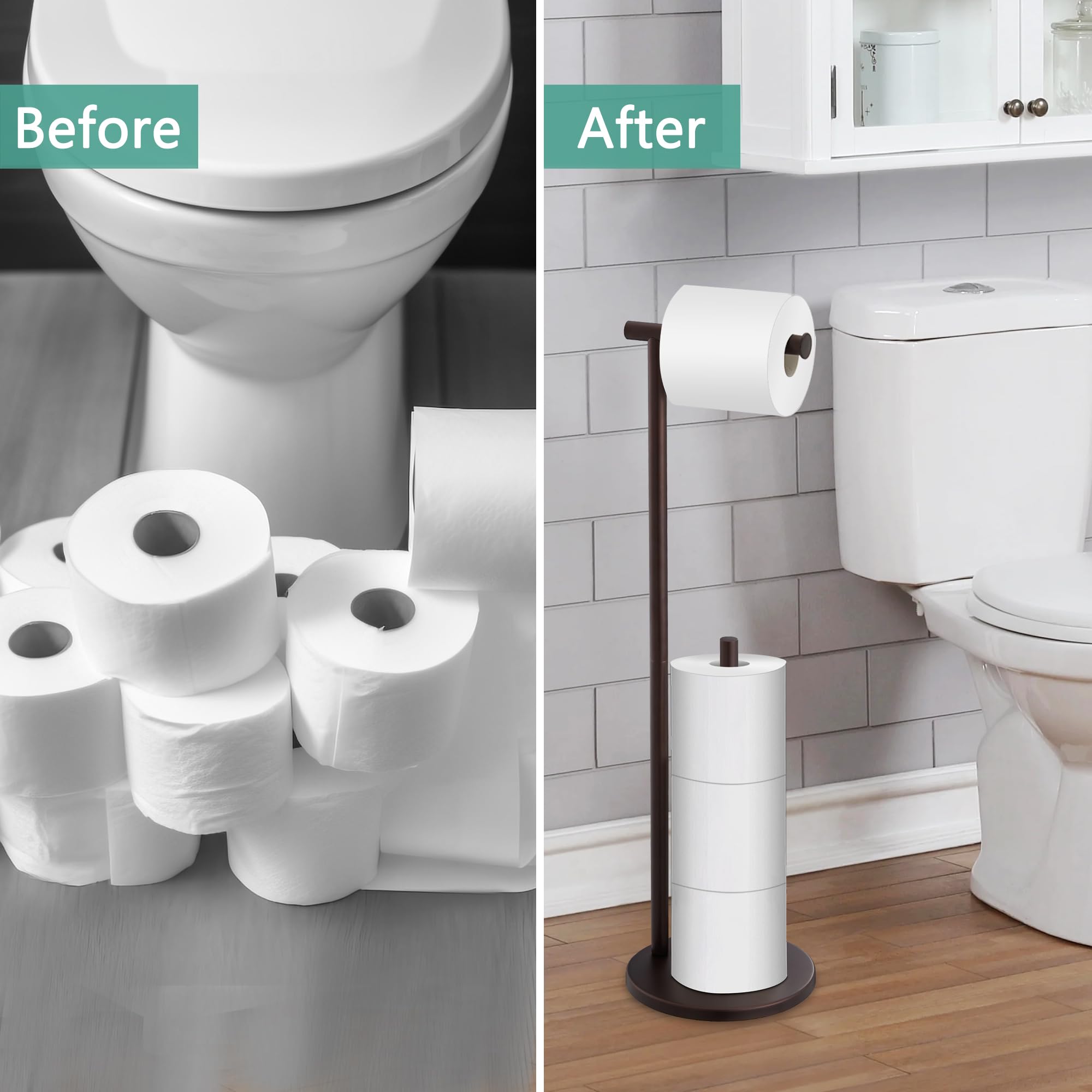 Black Toilet Paper Holder Stand, Free Standing Toilet Paper Holder with Storage for Jumbo Mega, Housen Solutions