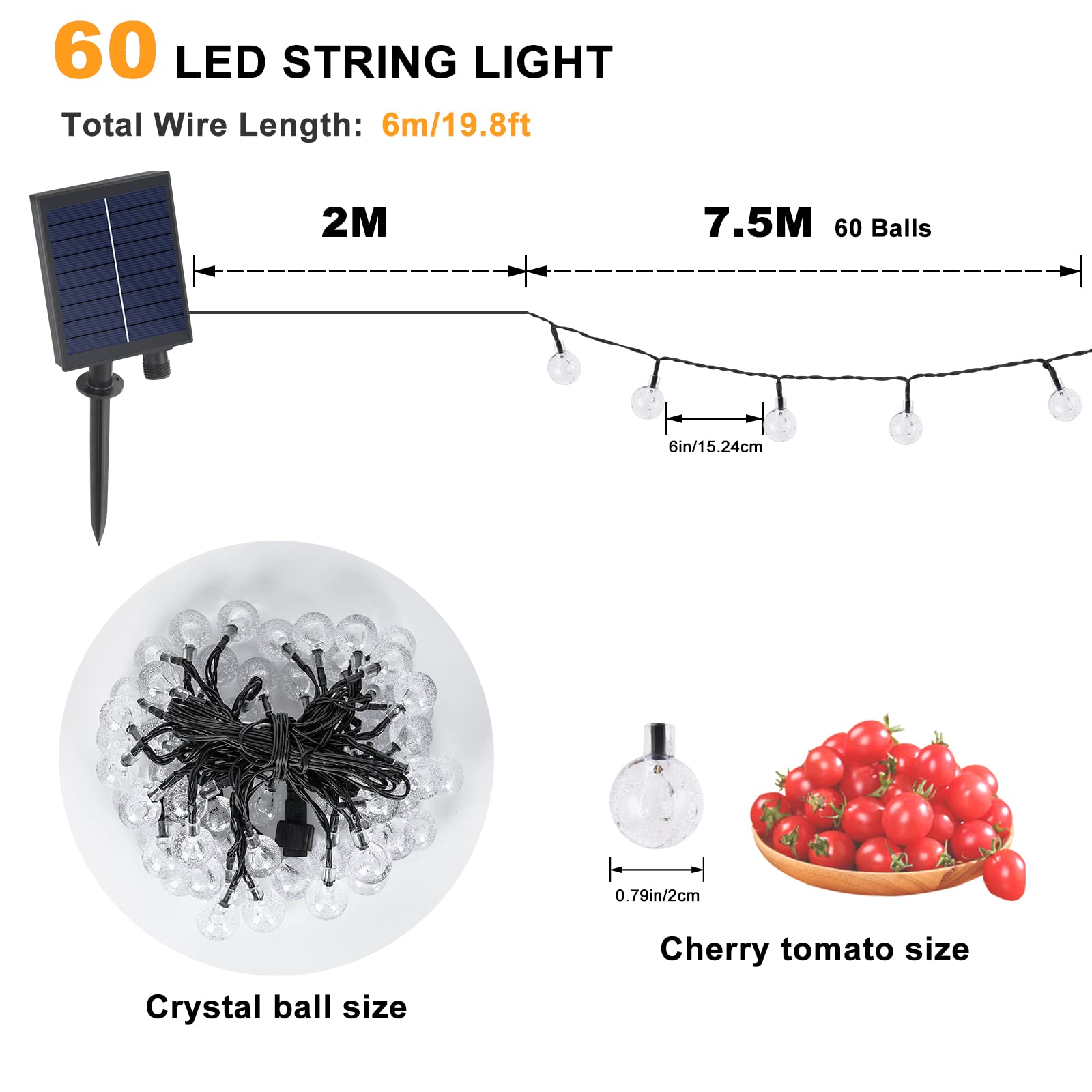 Solar String Lights Patio Lights LED Halloween String Lights for Outside Garden Yard Party Wedding Christmas Decoration Waterproof with Remote 25ft 60 LED