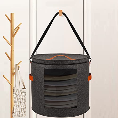 kushon Oversized Hat Storage Box for Women & Men,19" D x 17" H Cowboy Hat Boxes with 1 Wood Hook Felt travel Round Hat Organizer Box with Dustproof Lid