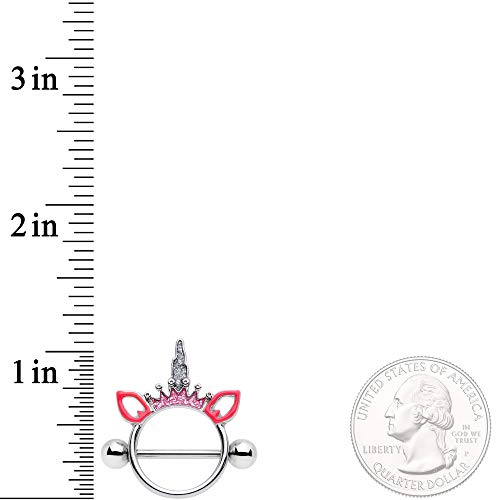 Body Candy 2Pc 14G Nipplerings Piercing 316L Steel Pink Princess Unicorn Nipple Shield Nipple Ring Set 14mm