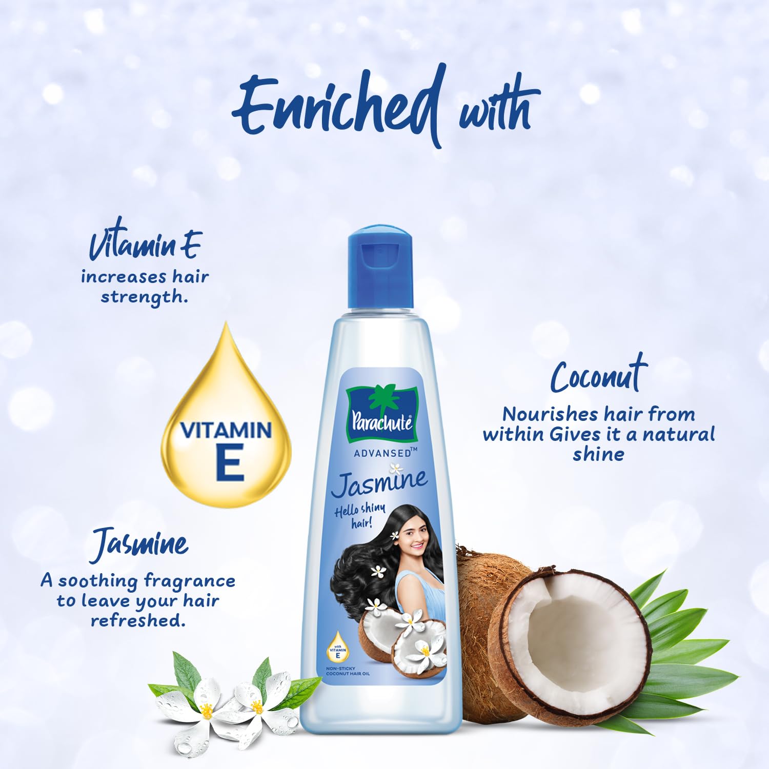 Parachute Advansed Jasmine Enriched Coconut Hair Oil with Vitamin-E | For Scalp Nourishment| Stronger, Softer, Silkier Hair |Non-Sticky | All Hair Types| 6.4 Fl.oz.