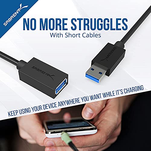 SABRENT 22AWG USB 3.0 Extension Cable A Male to A Female [Black] 3 Feet (CB-3030)