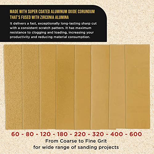 Dura-Gold Micro Hand Sanding Block Kit, 3.5β x 1β Pad, Hook & Loop Backing, 40 Sandpaper Sheets, 5 Each 60, 80, 120, 180, 220, 320, 400, 600 Grit - Wood Woodworking, Small Detail Finishing Sander