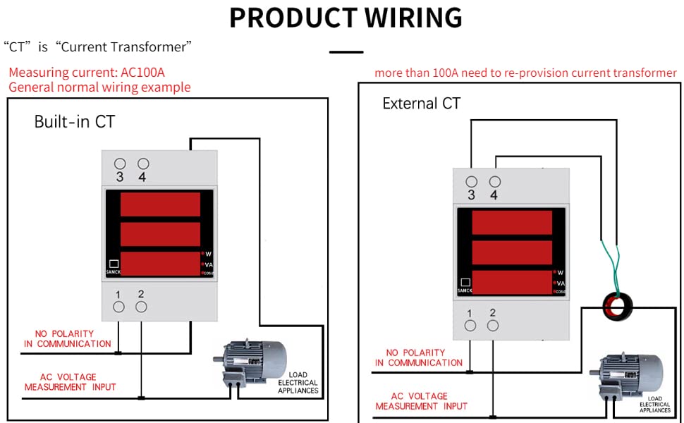 Digital Energy Meter, Multifunction Din Rail Power Meter AC100A KWH Meter with LED Display AC80-300V/AC200-450V(AC80-300/100A)