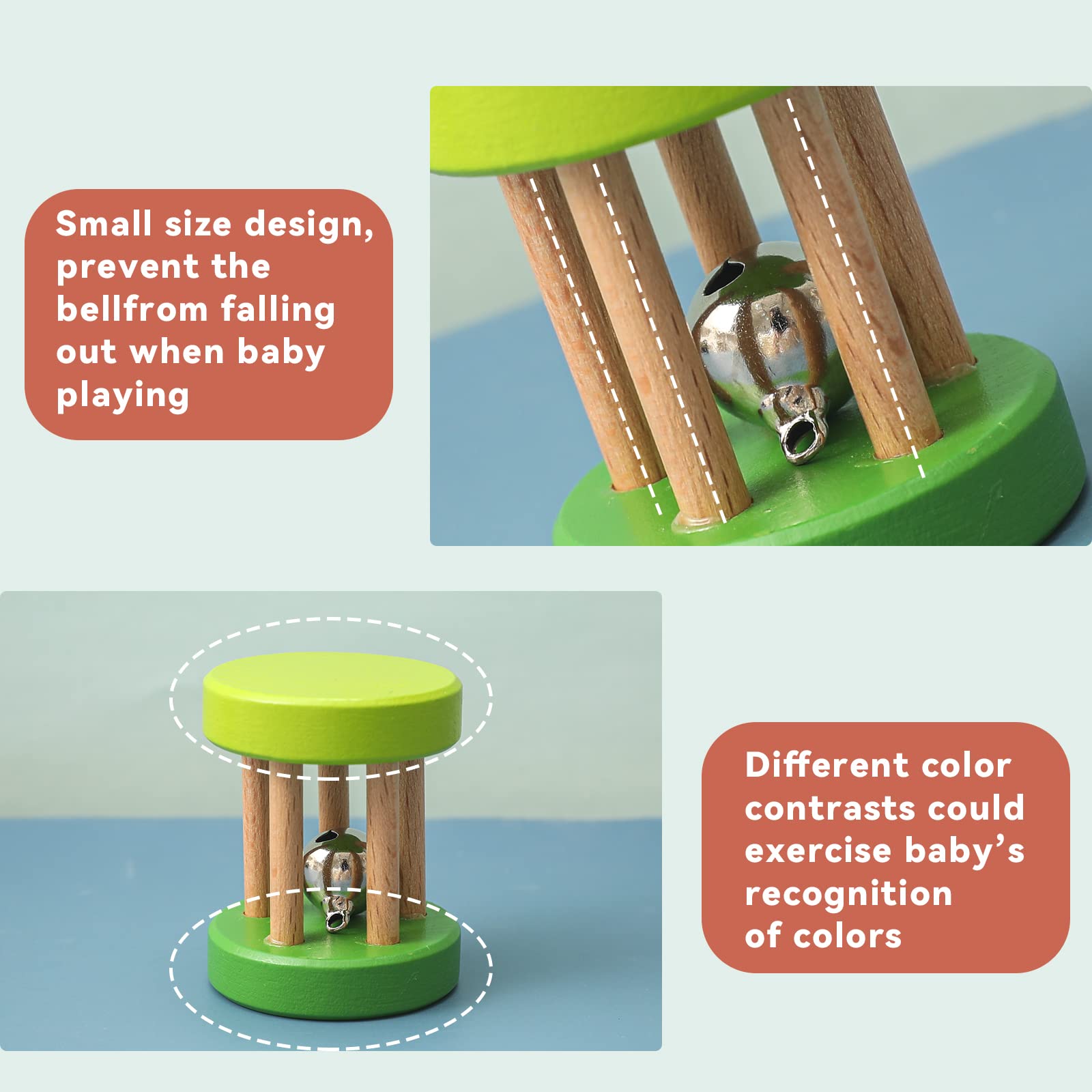 Wooden Rattle Natural Spinning Rainbow Drum Montessori Baby Roller Bell Toys Nursing Shower Gifts Green