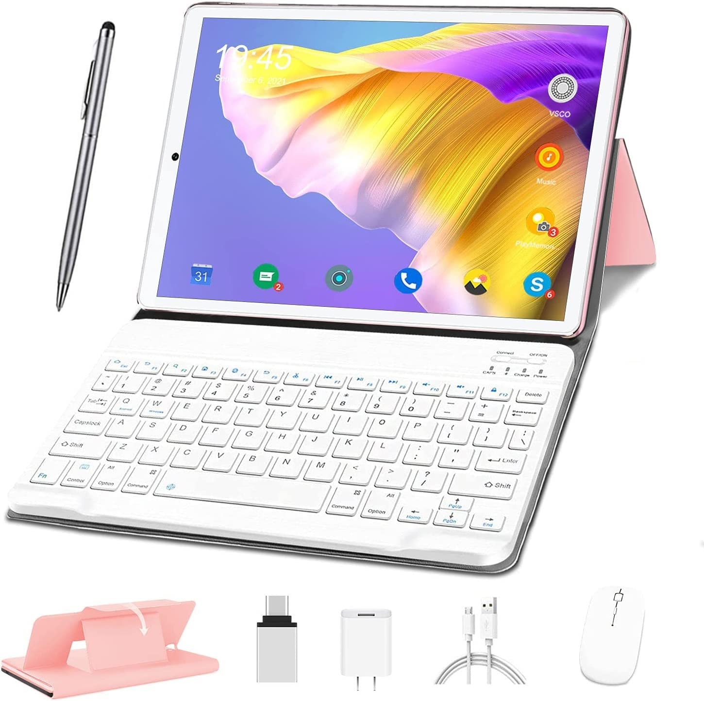 DUODUOGO 2 in 1 Tablet 10 Inch with Keyboard Mouse Stylus, 128GB Expand 64GB ROM 4GB RAM Android 10.0 Quad-Core HD IPS Screen 8MP Dual Camera GPS FM OTG Bluetooth 4G Dual SIM & WiFi, DGO-P6