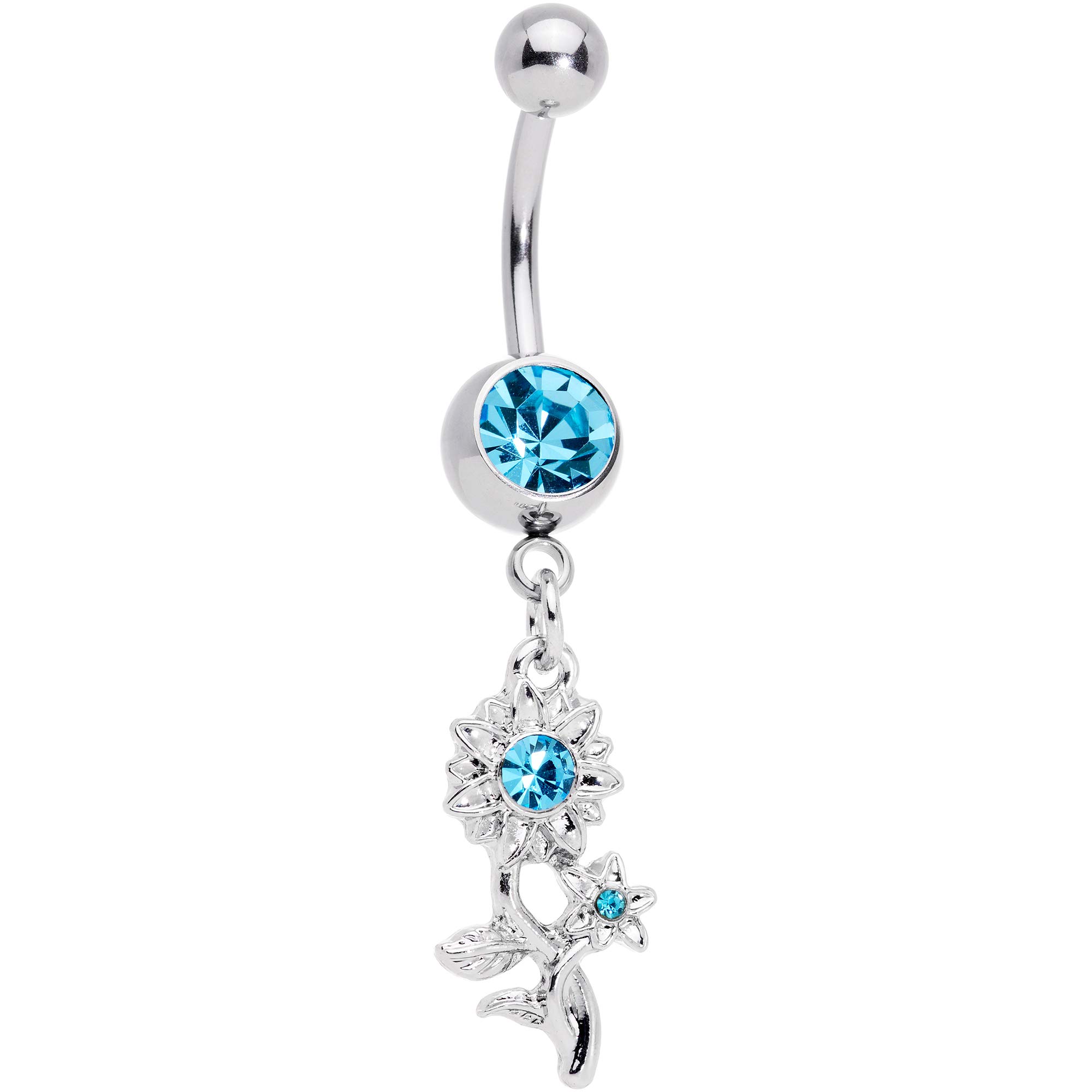 Body Candy Womens 14G 316L Steel Navel Ring Piercing Blue Accent Sunflower Dangle Belly Button Ring