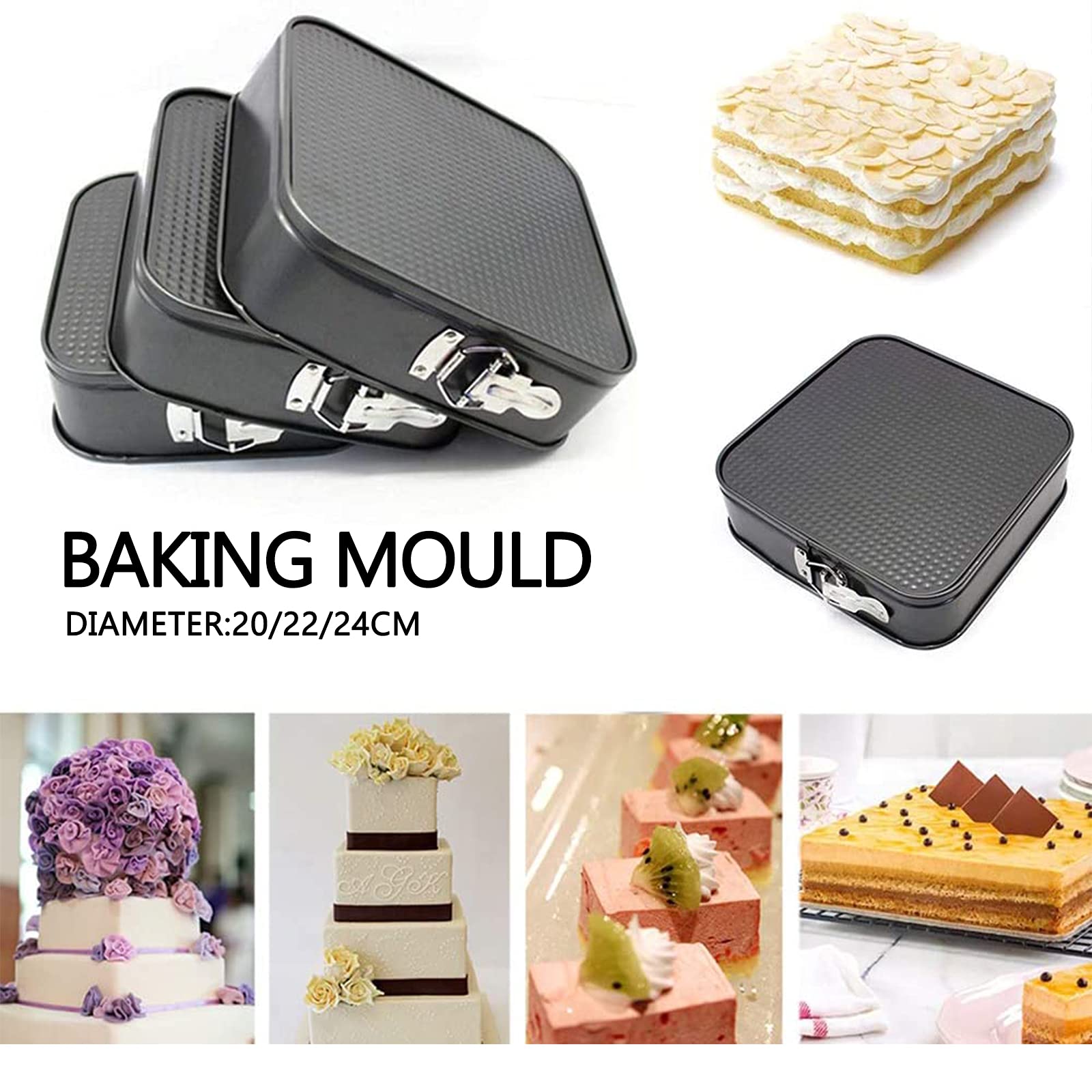CKBAKIE Square Springform Dessert Pan Nonstick Leakproof Cake Pan Bakeware Cheesecake Pan CK029 (3 PCS Square)