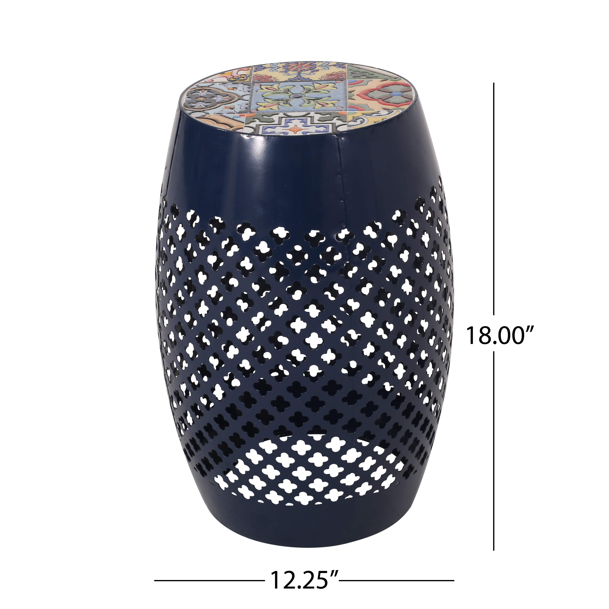 Christopher Knight Home Kenny Outdoor Lace Cut Side Table with Tile Top, Teal