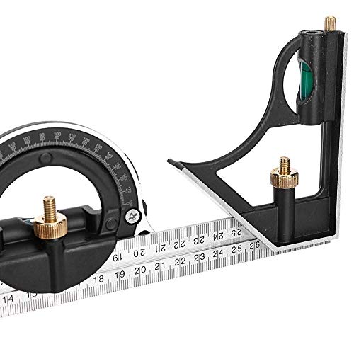 Fafeicy Stainless Steel T Square Ruler Adjustable Sliding Combination Square Ruler & Protractor Level Measure Measuring Tool 4-Piece 4R Combination Square