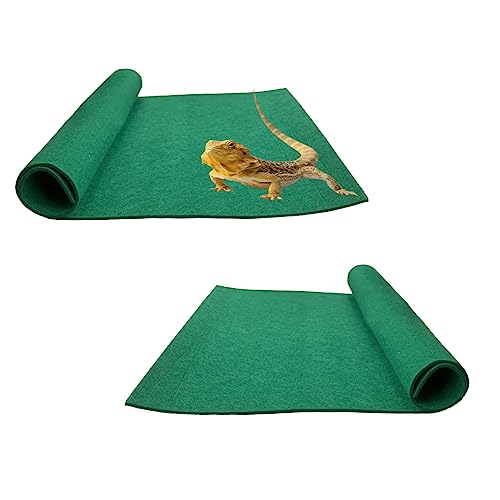 MUYG 2 Pcs Reptile Carpet Mat,Reptile Terrarium Carpet Substrate Floor Bearded Dragon Tank Liner Mats Supplies Soft Pet Habitat Bedding for Gecko Leopard Gecko Tortoise Snake 23.6" x 15.7"(Green)