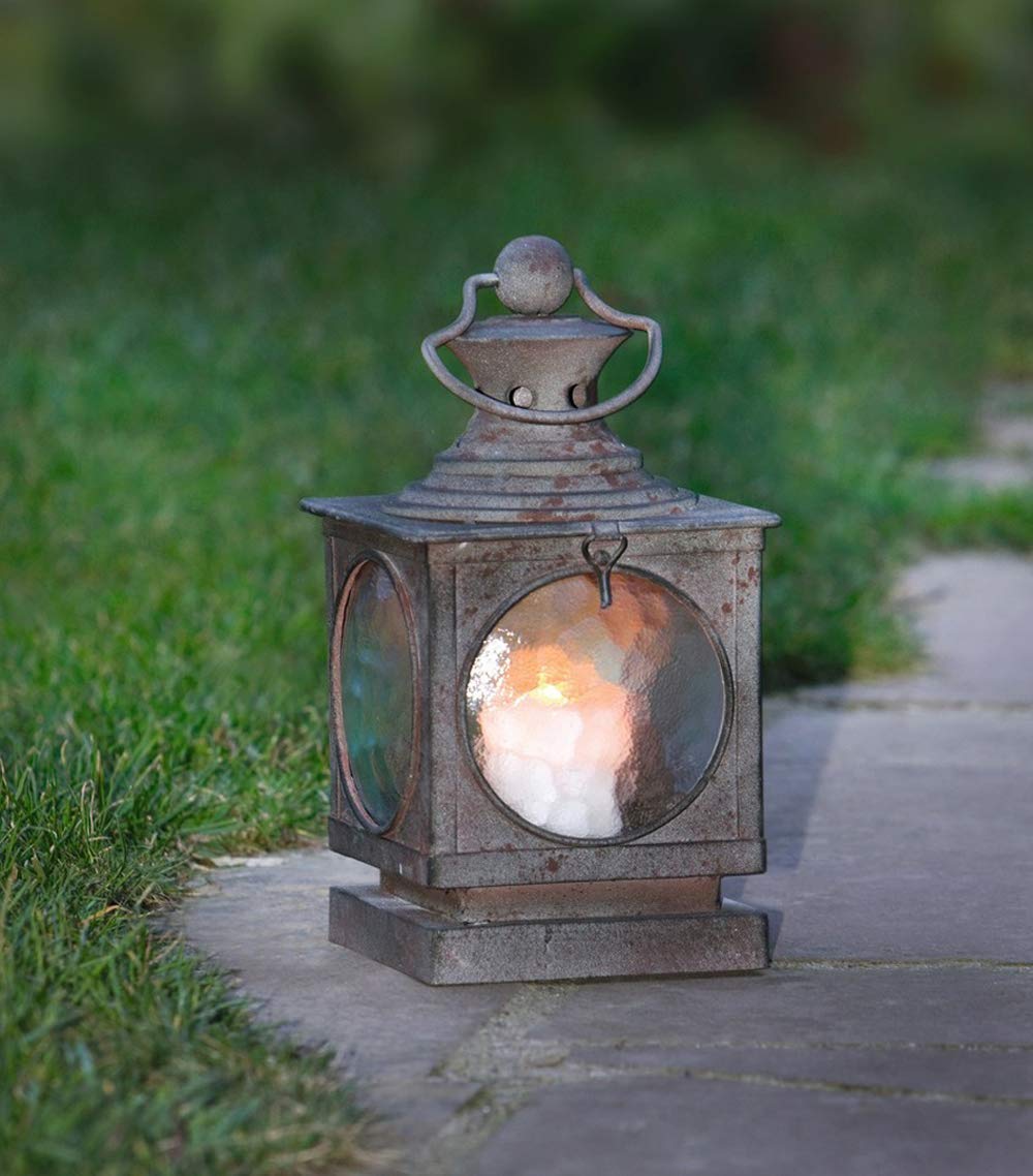 Metal Square Hanging Candle Lantern for Home Living Room Outdoor Outside Garden Yard Patio, Curved Glass Insert