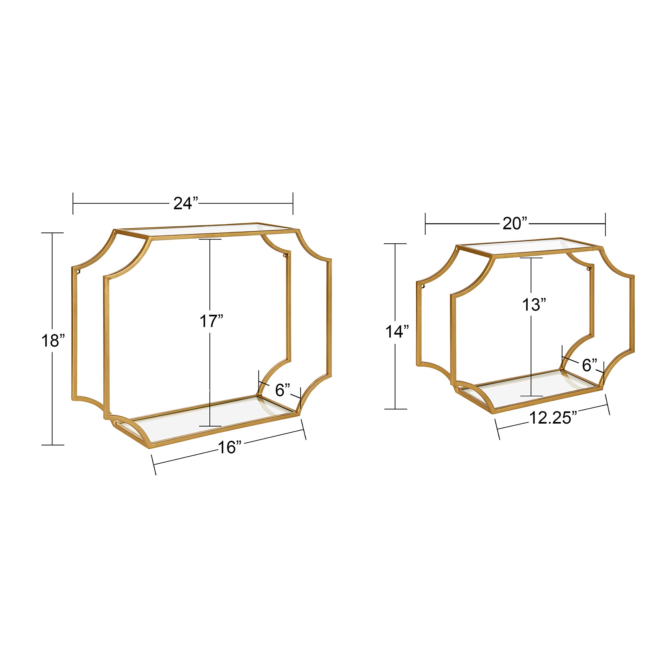 Kate and Laurel Ciel Modern Glam Metal Wall Shelf Set, Set of 2, Metallic Gold, Elegant Wall Decor and Storage