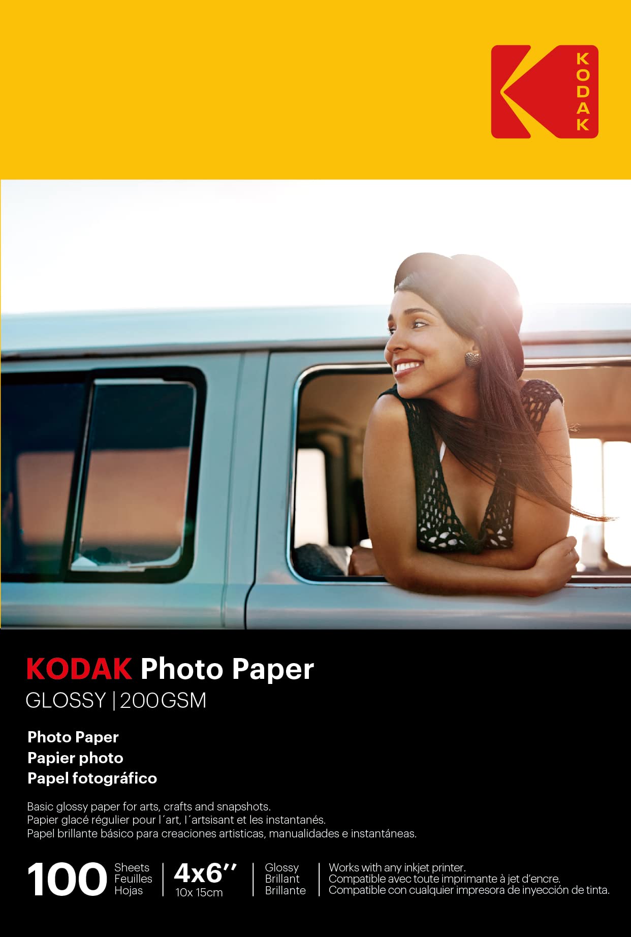 KODAK Photo Paper Gloss 4 X 6, 100 count, 52lb-200 g/m 2-8.5MIL (41180-1743327) Not compatible with Kodak Dock Printers.