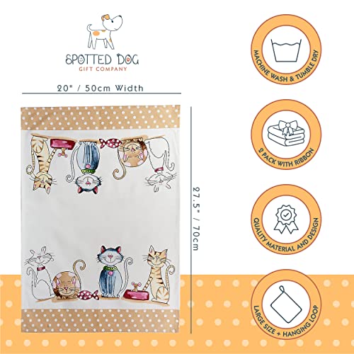 Kitchen Towels, Dish Towels for Drying Dishes, Tea Towels Absorbent 100% Cotton, Cute Cat Themed Decorative Kitchenware Kitchen Accessories Gifts for Cat Lovers, Set of 2 - 20"x28"