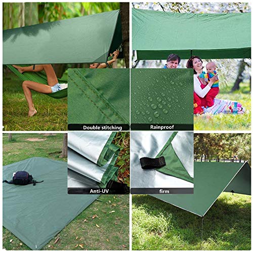 Camping Hammock with Rain Fly Tarp and Mosquito Net with Tree Straps,1/2 Person Portable Hammocks with Rain Cover for Indoor Outdoor Backpacking Hiking Travel Yard Activities Green