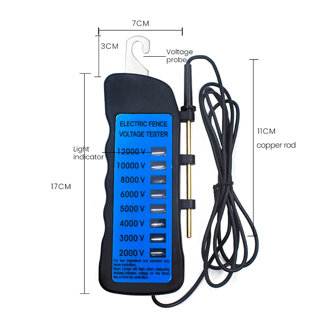 Electric Fence Voltage Tester, 12KV Fence Tester 8 Neon Indicator Lights/Fence Tester for Farms