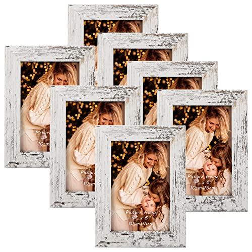 PETAFLOP 4x6 Picture Frame Set of 7, Distressd Rustic Frames Display 4 by 6 Inch Photo for Wall or Tabletop