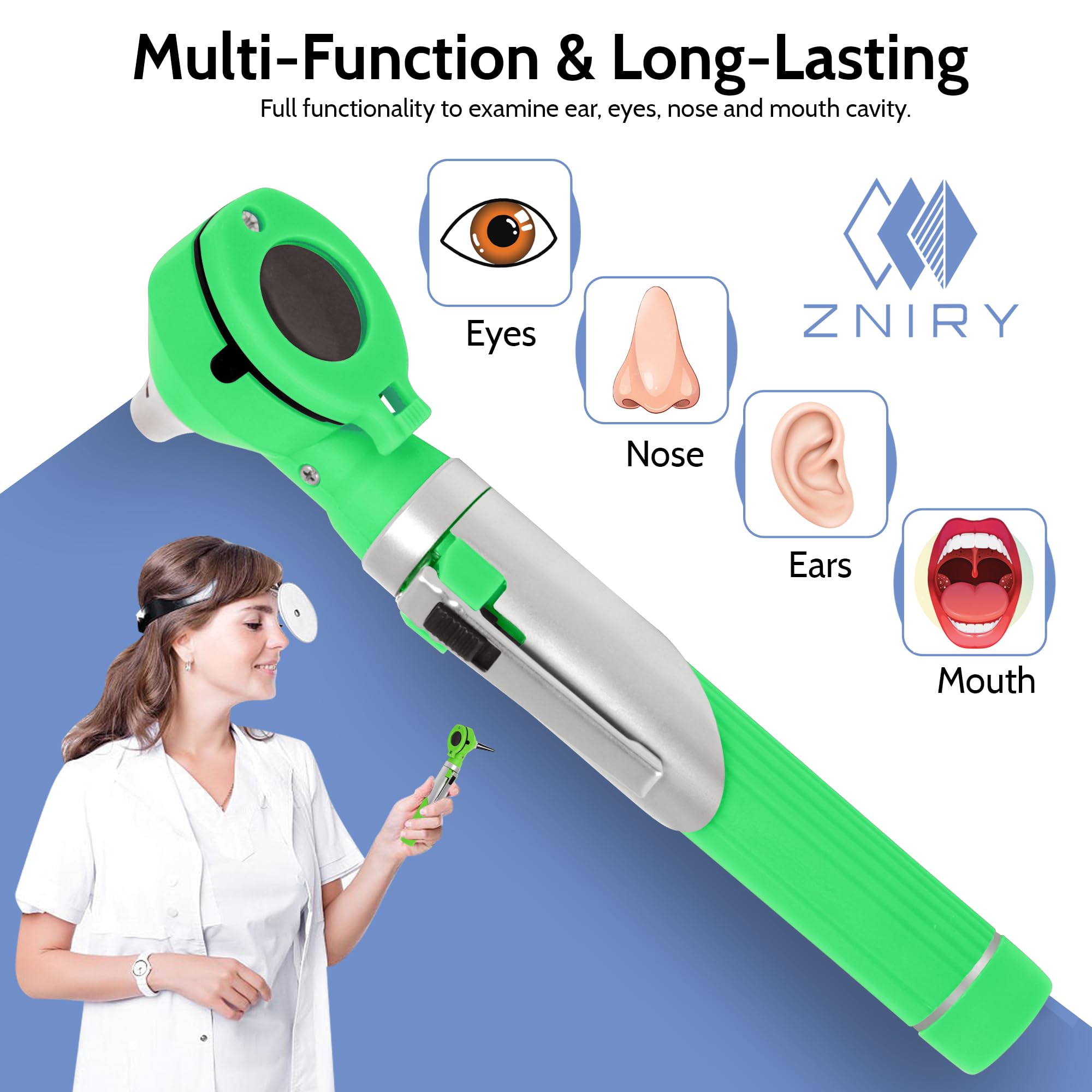 Zniry Mini Otoscope - Ear Scope with Light, Ear Infection Detector Mini Otoscope - Portable Ear Light and Exam Kit for Home Use - 3X Magnifying Fiber Optic Scope (Grey)