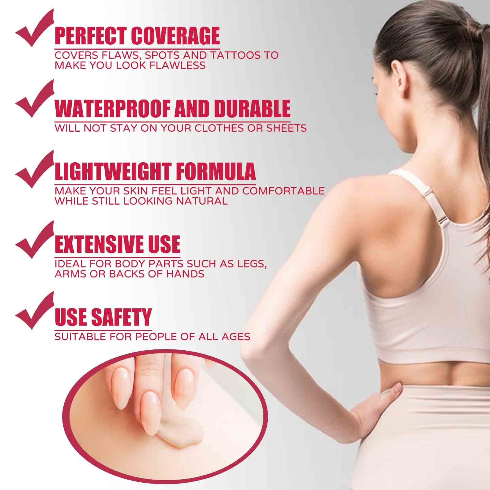 Body Makeup Foundation - Waterproof Leg And Body Makeup for Tattoo Cover Up, Scar Blemishes Spots Hide, Foundation for Legs with a Smooth, Even Tone Finish, 3.4 Fl. Oz (1PC)