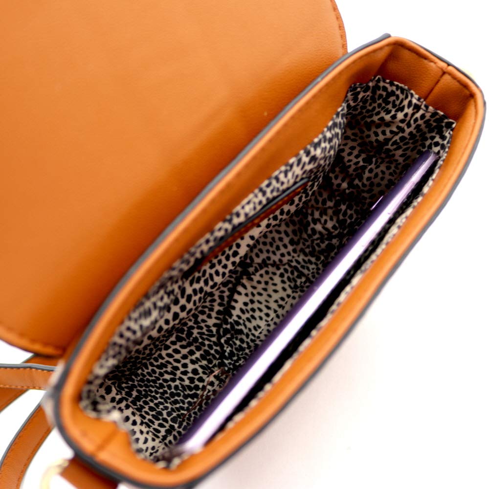 Trendeology Boho Tassel Braided Flap Vegan Leather Girls Womens Saddle Bag Crossbody Purse (Small Classy Saddle Crossbdy - Coral)