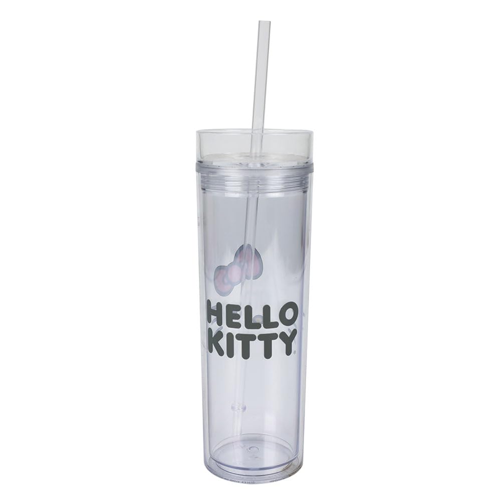 Bioworld Hello Kitty 16 Oz Slim Acrylic Travel Cup With Straw