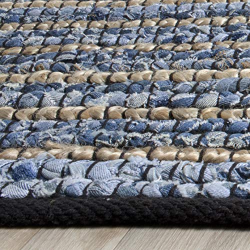 SAFAVIEH Cape Cod Collection Area Rug - 5' x 8', Blue & Natural, Handmade Flat Weave Braided Jute & Cotton, Ideal for High Traffic Areas in Living Room, Bedroom (CAP363A)