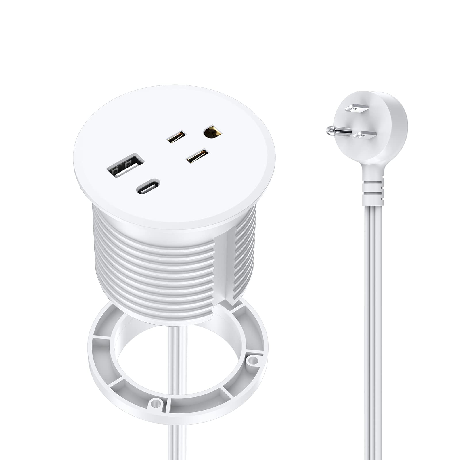 Desk Power Grommet with PD 20W USB C Port, Recessed Power Desk Outlet with 1 AC Plugs and 2 USB Ports, Flush Mount Grommet Power for Furniture Office Desk, 6.56 FT Flat Plug Power Cord, UL Listed