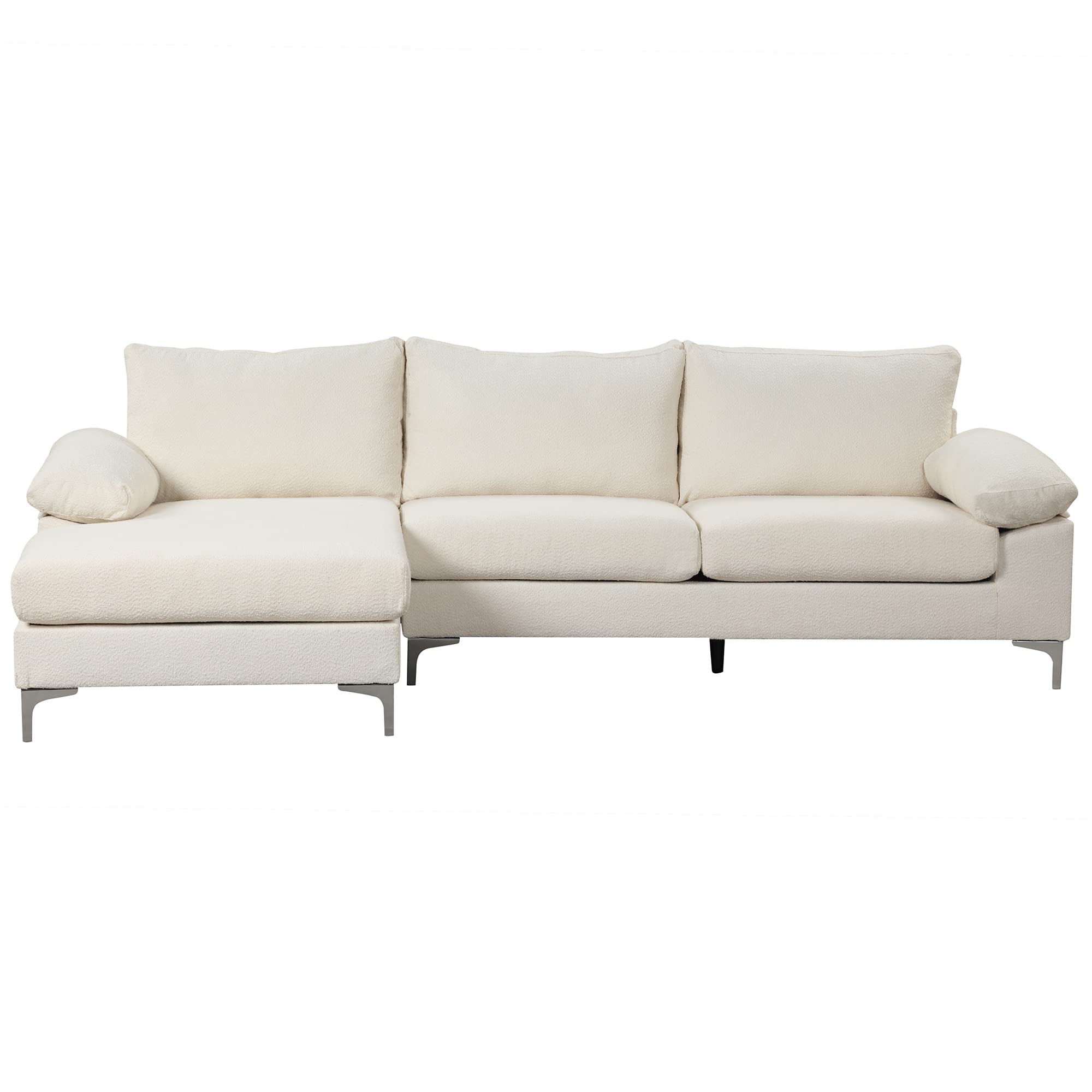 Casa Andrea Milano BOUCLÉ L-Shape Sectional Sofa, Luxury Couch with Extra Wide Chaise Lounge, Couch for Living Room Apartment Lounge, Cream Boucle