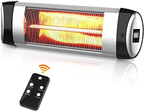 Electric Patio Heater Wall Mounted Waterproof Infrared Heater 1500W, Remote control + timer, Overheat Protection, for Garage Courtyard Balcony Shops Bathroom Outdoor & Indoor