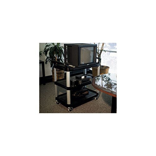 Rubbermaid Commercial Products Heavy Duty 3-Shelf Rolling Service/Utility/Push Cart, 200 lbs. Capacity, Black, for Foodservice/Restaurant/Cleaning/Workplace