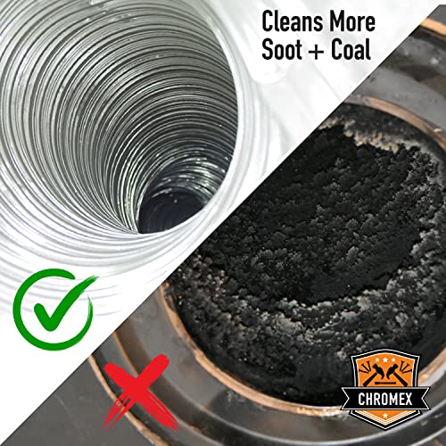 Chromex Drill Rotary Chimney Cleaning Brush and Rod Kit | 8 Piece Rod Set Extends Up to 24 Feet - Includes Spinning Whip Brush and Protective Plastic Sheets (Drill Not Included)
