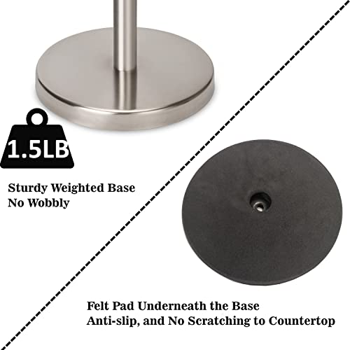 Paper Towel Holder Countertop, Surdy Weighted Base Paper Towel Holder Stand for Kitchen Bathroom with One-Handed Operation (Brushed Nickel)