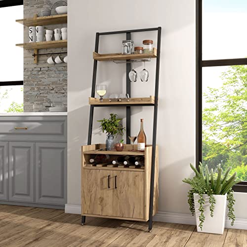 Furniture of America Abner Rustic Industrial Style 2-Shelf Multi-Functional Cabinet with Wine Rack, Buffet, Home Bar for Dining, Living Room, Kitchen, Black-Ample Storage Space, Versatile Usage, Brown