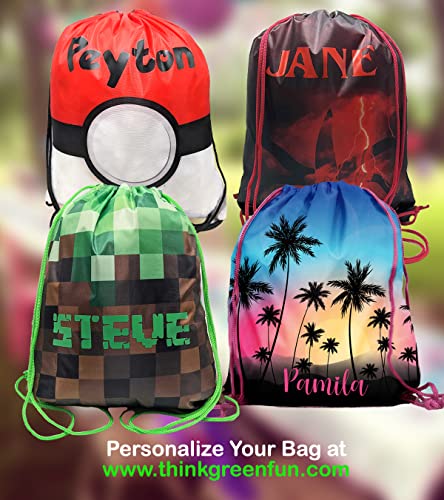 Pixel Gamer Drawstring Laundry or Gift Bag Storage Video Game Sack for Kids Mining Craft Gamer, 36x24 inches