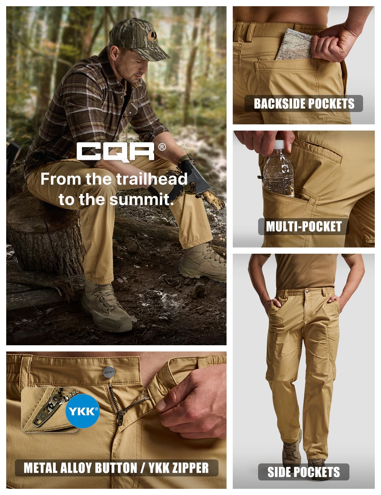 CQR Men's Quick Dry Tactical Pants, Water Resistant Outdoor Pants, Lightweight Stretch Cargo Work Hiking Pants, Driflex Cargo Charcoal, 36W x 30L
