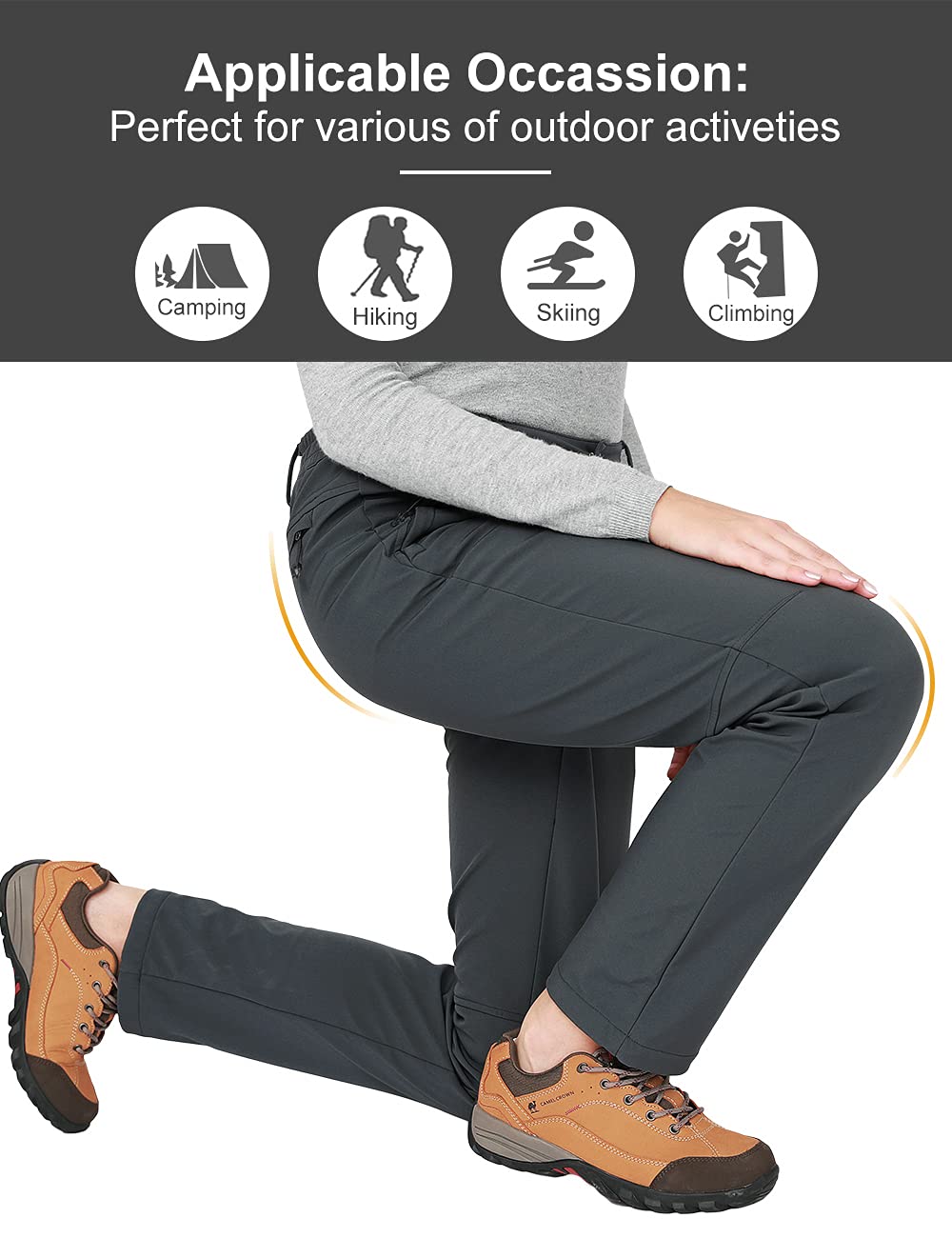 CAMEL CROWN Womens Waterproof Softshell Fleece Lined Pants Warm Windproof Ski Snow Insulated Hiking Hunting Trousers