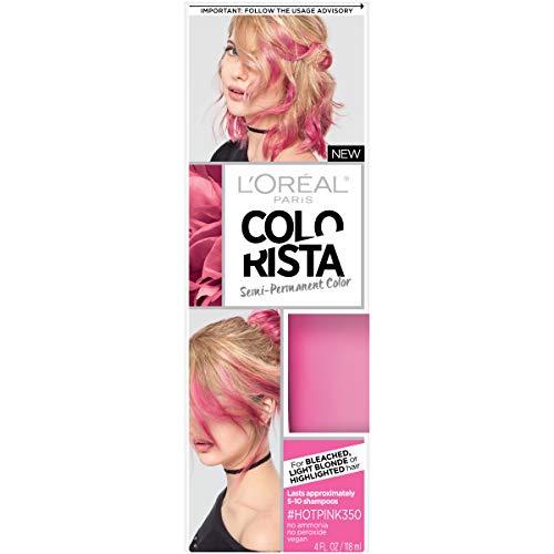 L’Oréal Paris Colorista Semi-Permanent Hair Color for Light Blonde or Bleached Hair, Hot Pink