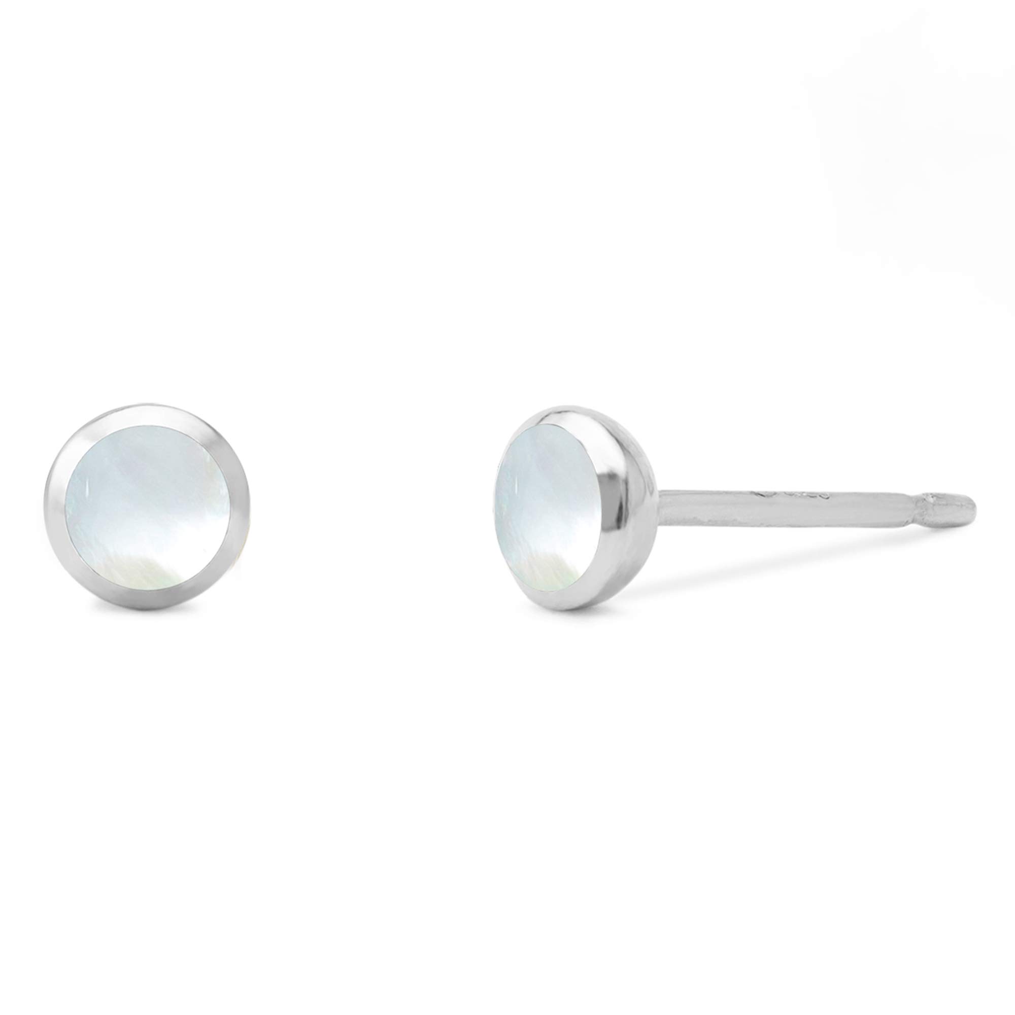Boma Jewelry Sterling Silver Mini White Mother of Pearl Circle Inlay Stud Earrings